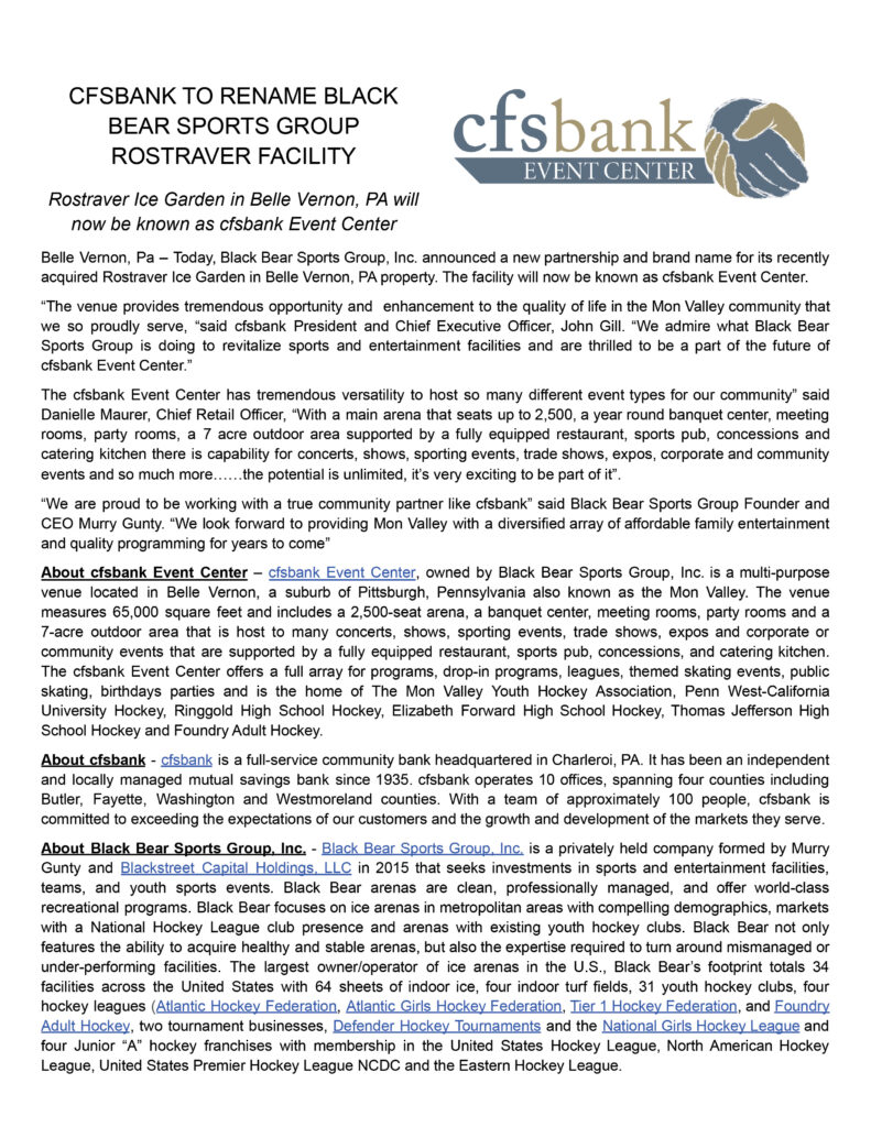 For release on 2-22-2023 cfsbank Agrees to Naming Rights - cfsbank